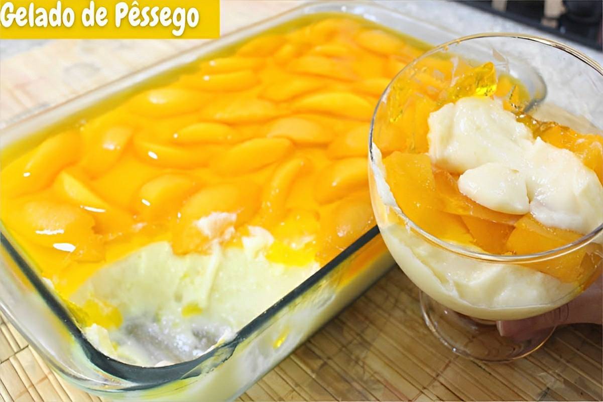 Gelado de pêssego uma sobremesa fácil deliciosa e refrescante para o ...