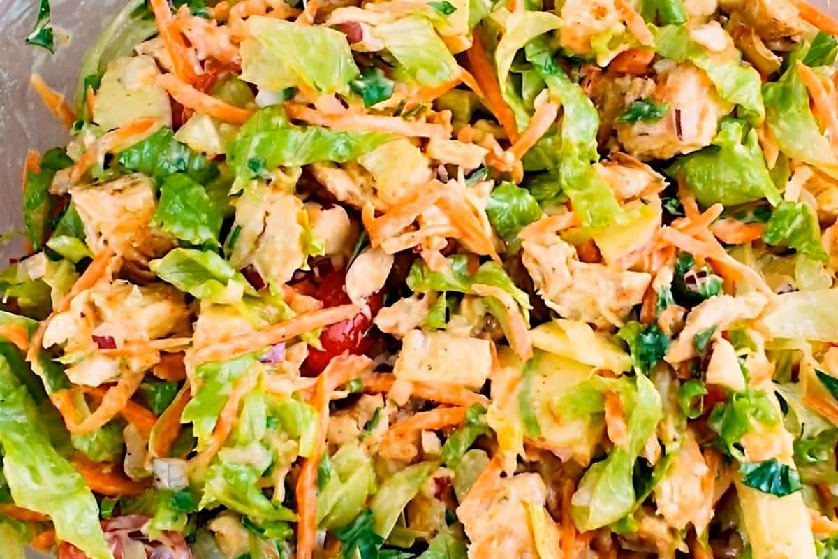 Salada tropical com frango um prato único delicioso e refrescante para ...