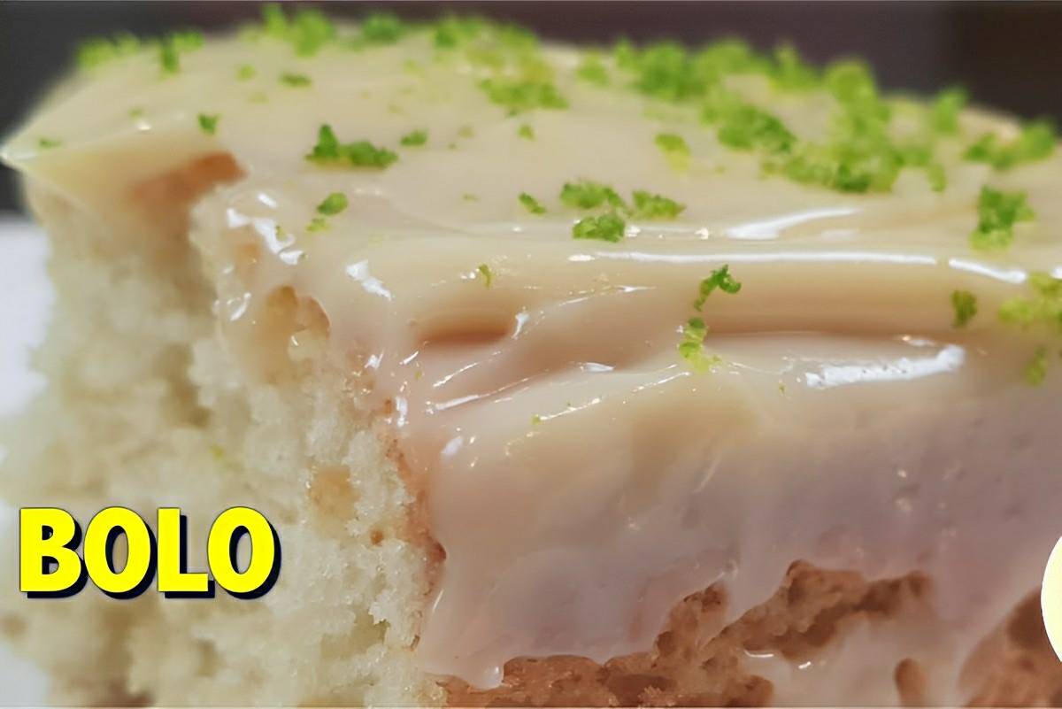 Bolo de limão batido à mão com cobertura de leite condensado fofinho e ...