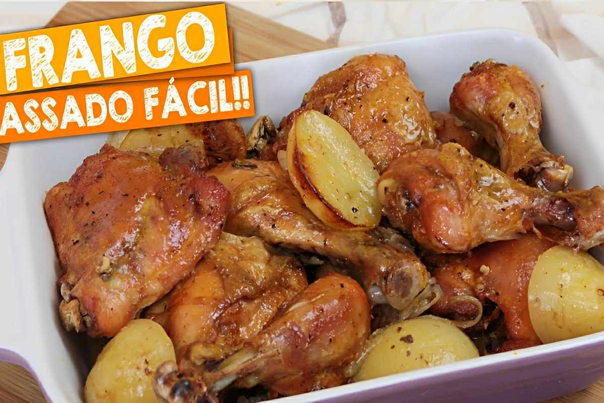 Frango com batatas assado no forno douradinho saboroso e muito fácil de ...