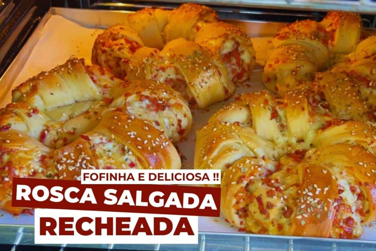 Rosca salgada recheada fofinha e super deliciosa em uma receita fácil e ...