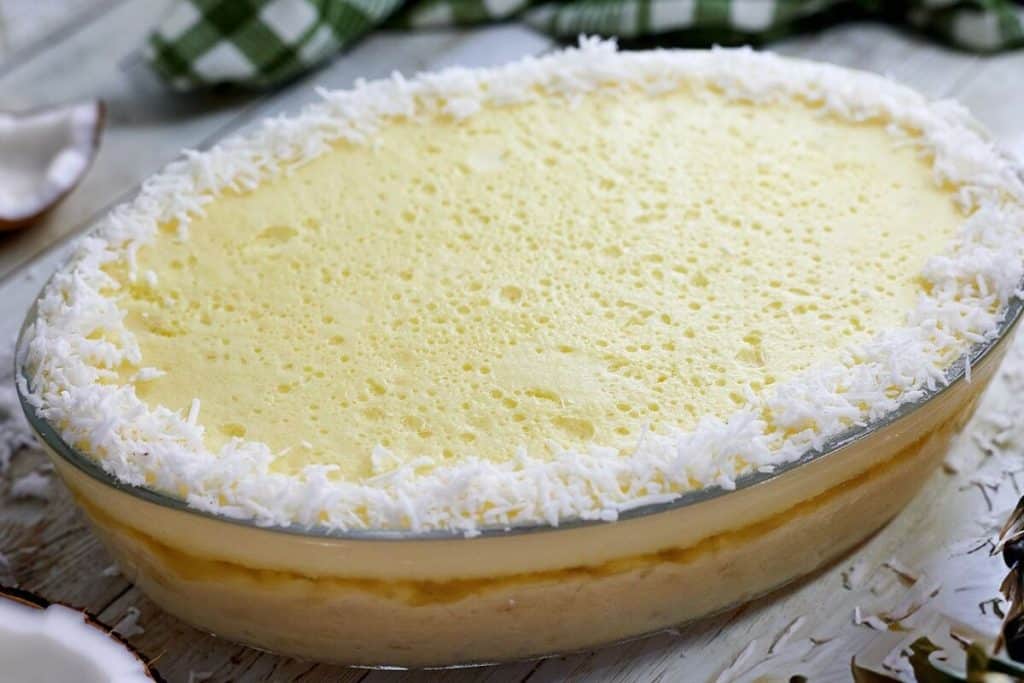 Gelado de abacaxi cremoso com coco, feito sem amido, que fica com uma ...